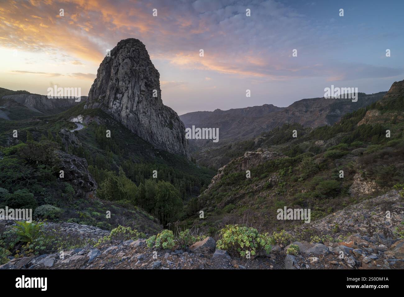 Roque de Agando rock tower at sunrise, Monumento Natural de los Roques ...