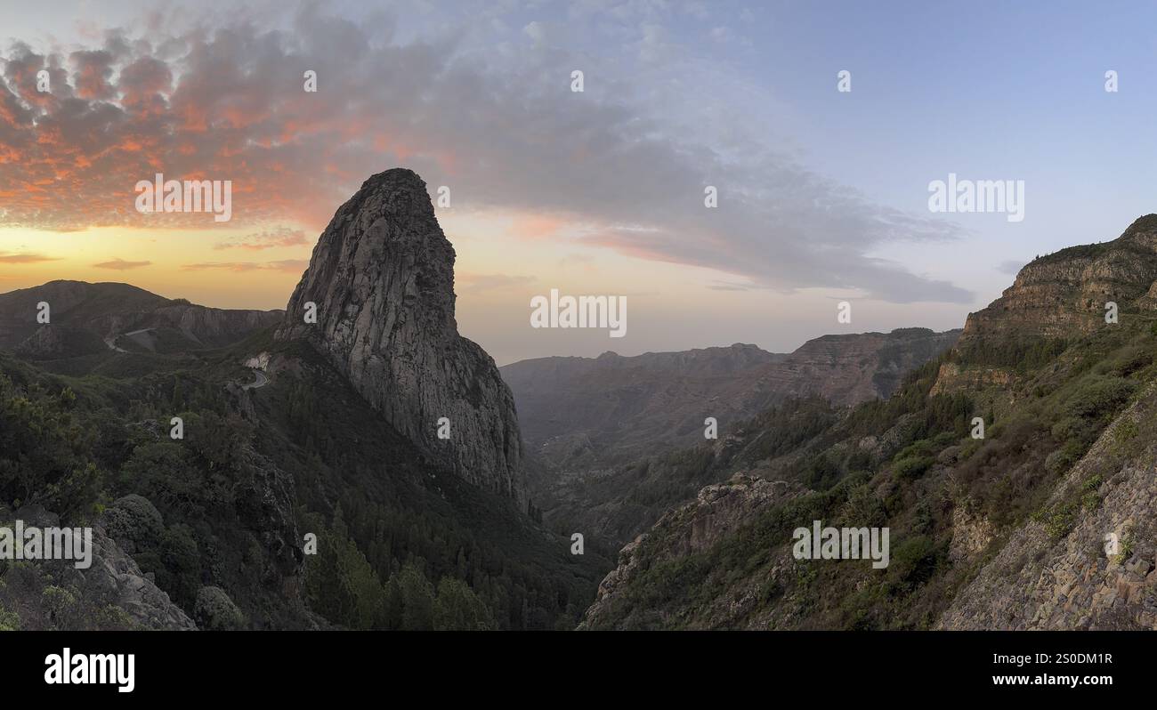 Roque de Agando rock tower at sunrise, Monumento Natural de los Roques ...