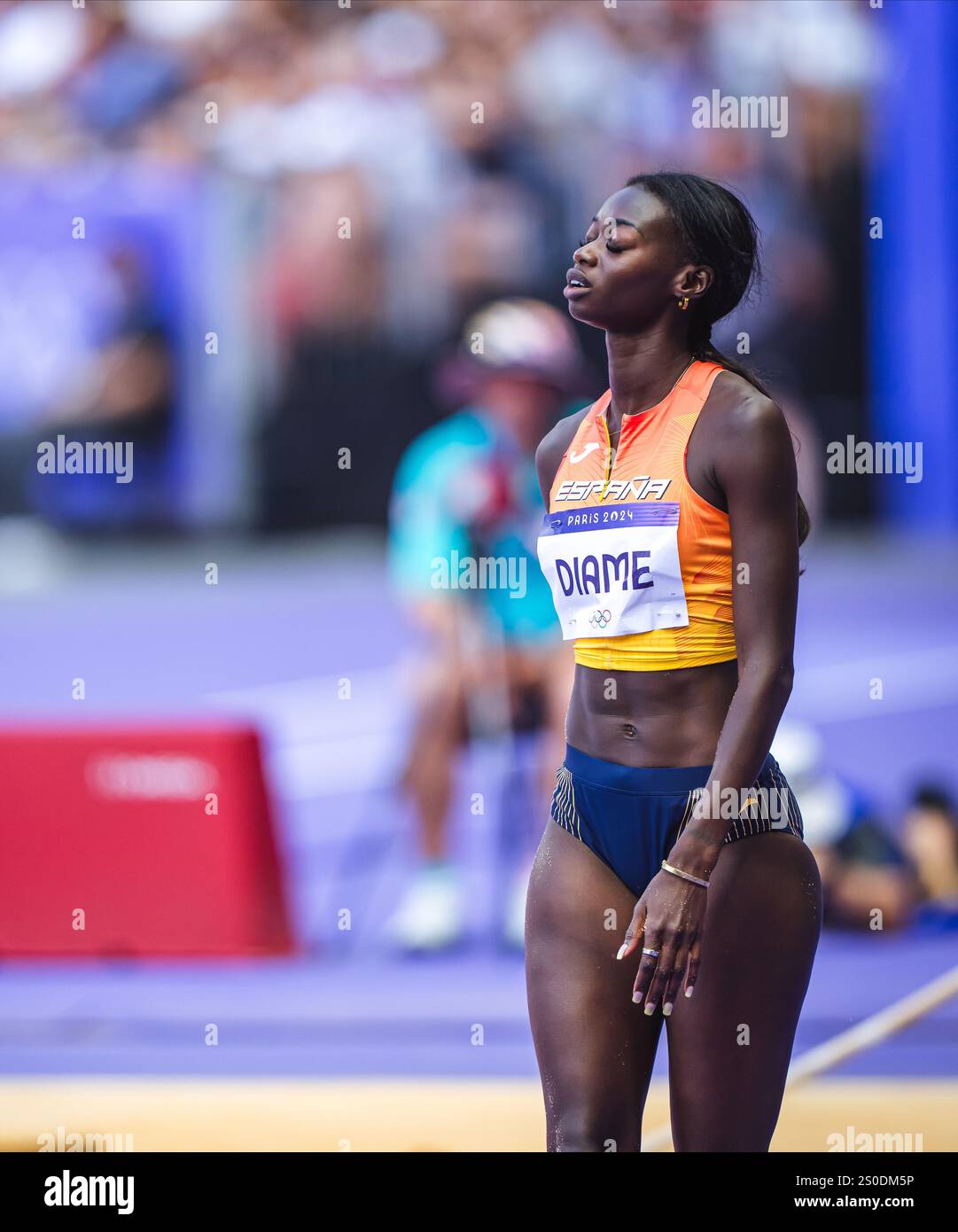 Fátima Diame participating in the long jump at the Paris 2024 Olympic ...