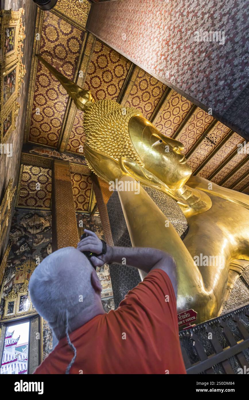 Wat Pho, temple of the reclining Buddha. Sightseeing attraction, architecturally significant ...