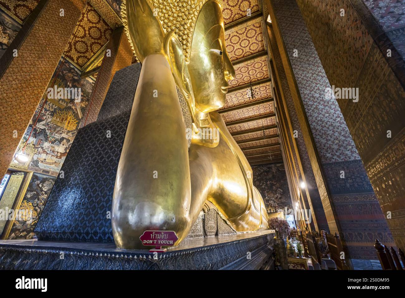 Wat Pho, temple of the reclining Buddha. Sightseeing attraction, architecturally significant ...