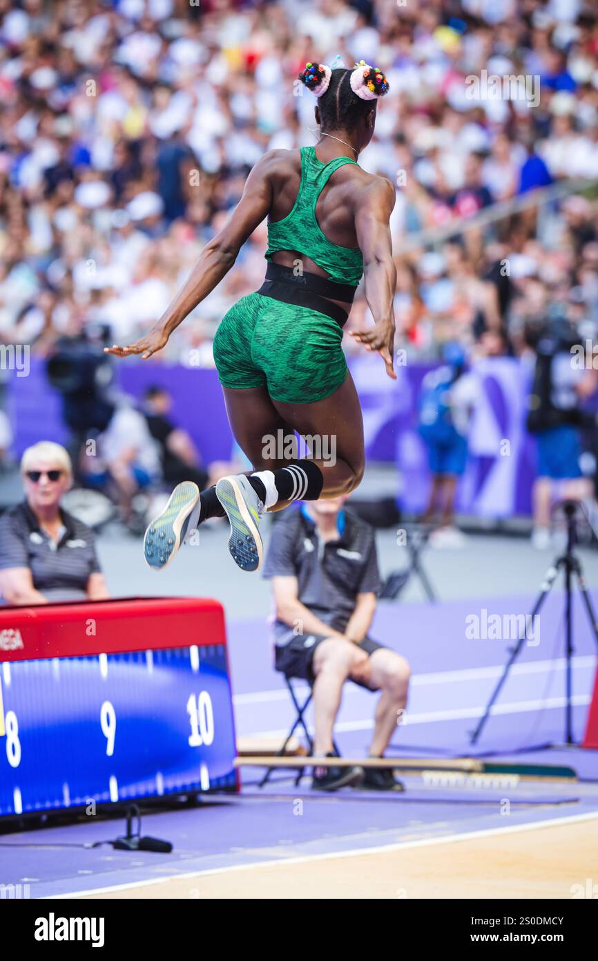 Prestina Oluchi Ochonogor participating in the long jump at the Paris ...