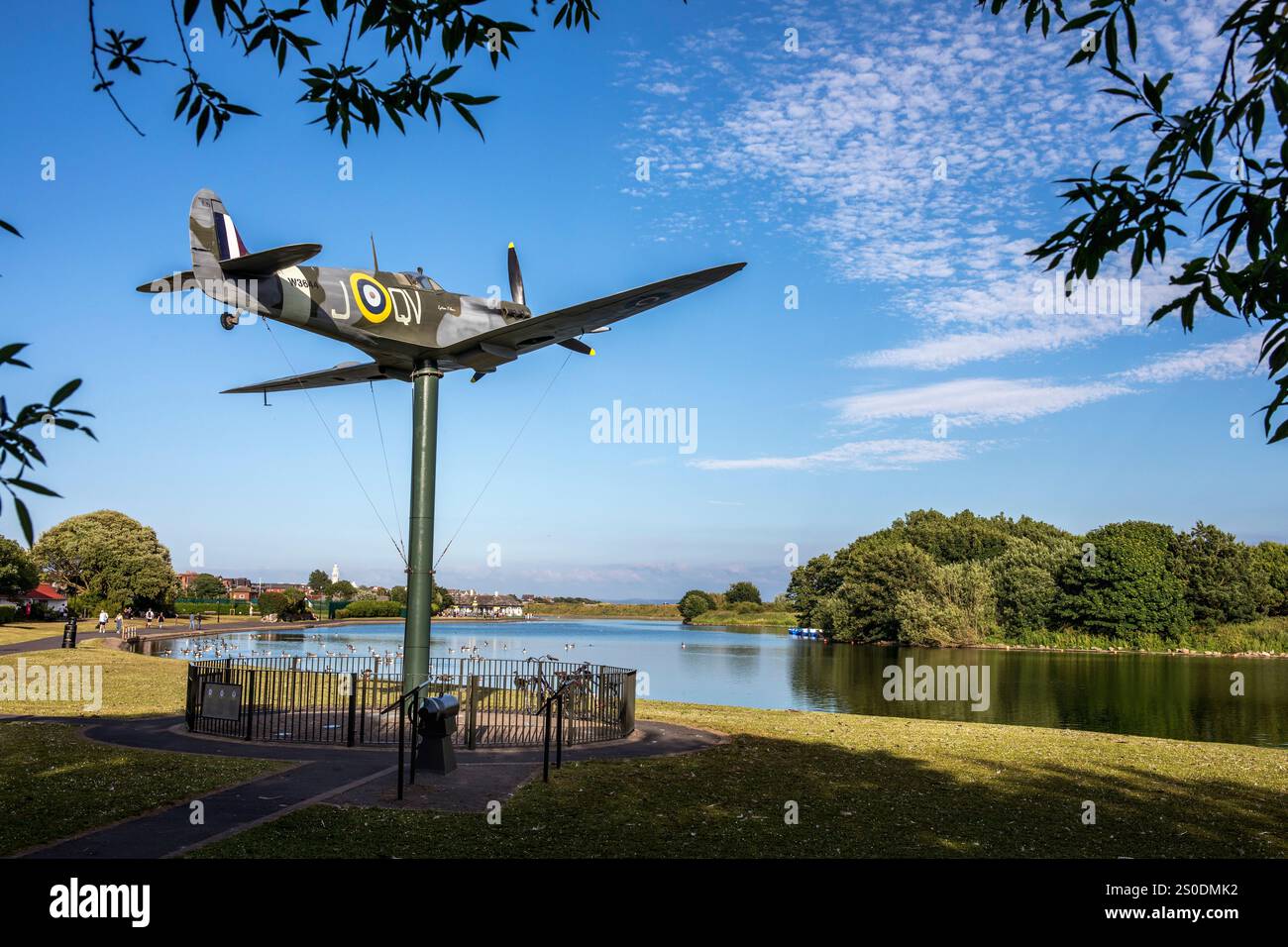 Fairhaven Lake; Spitfire on Plinth; Lytham; Lancashire; UK Stock Photo ...