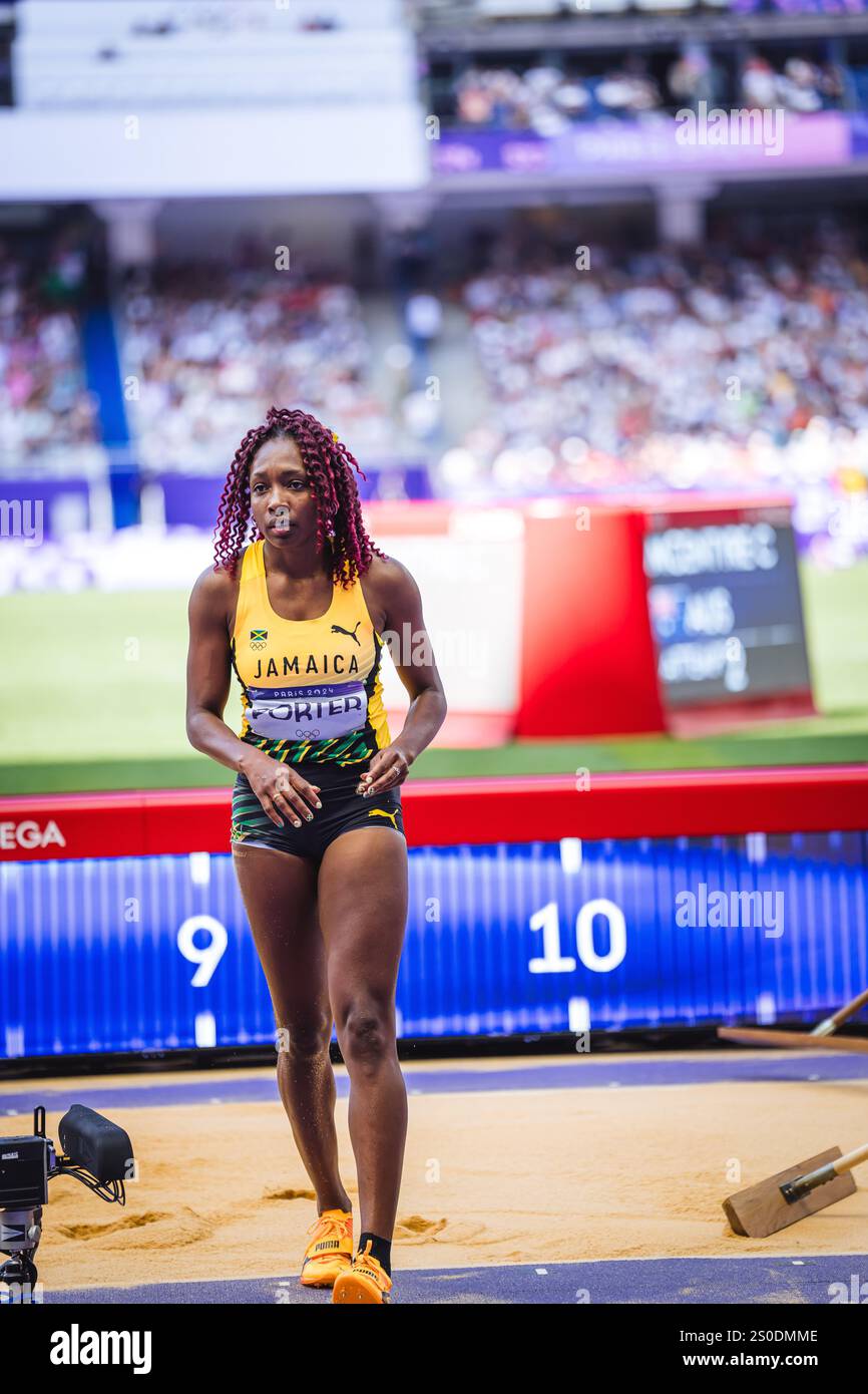 Chanice Porter participating in the long jump at the Paris 2024 Olympic ...