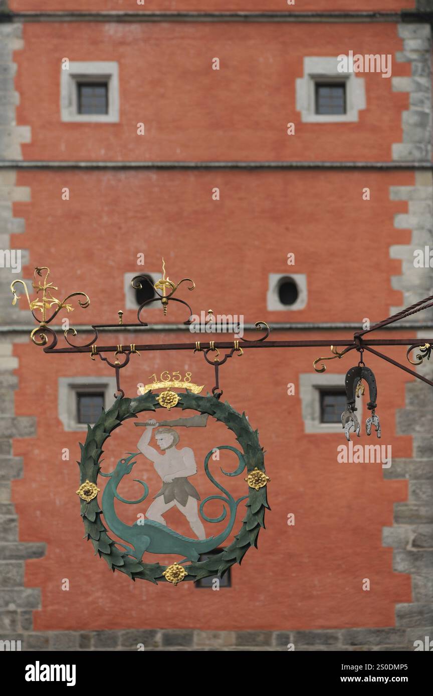 Nose sign of the brewery pub Zum wilden Mann, behind the Woernitz gate ...