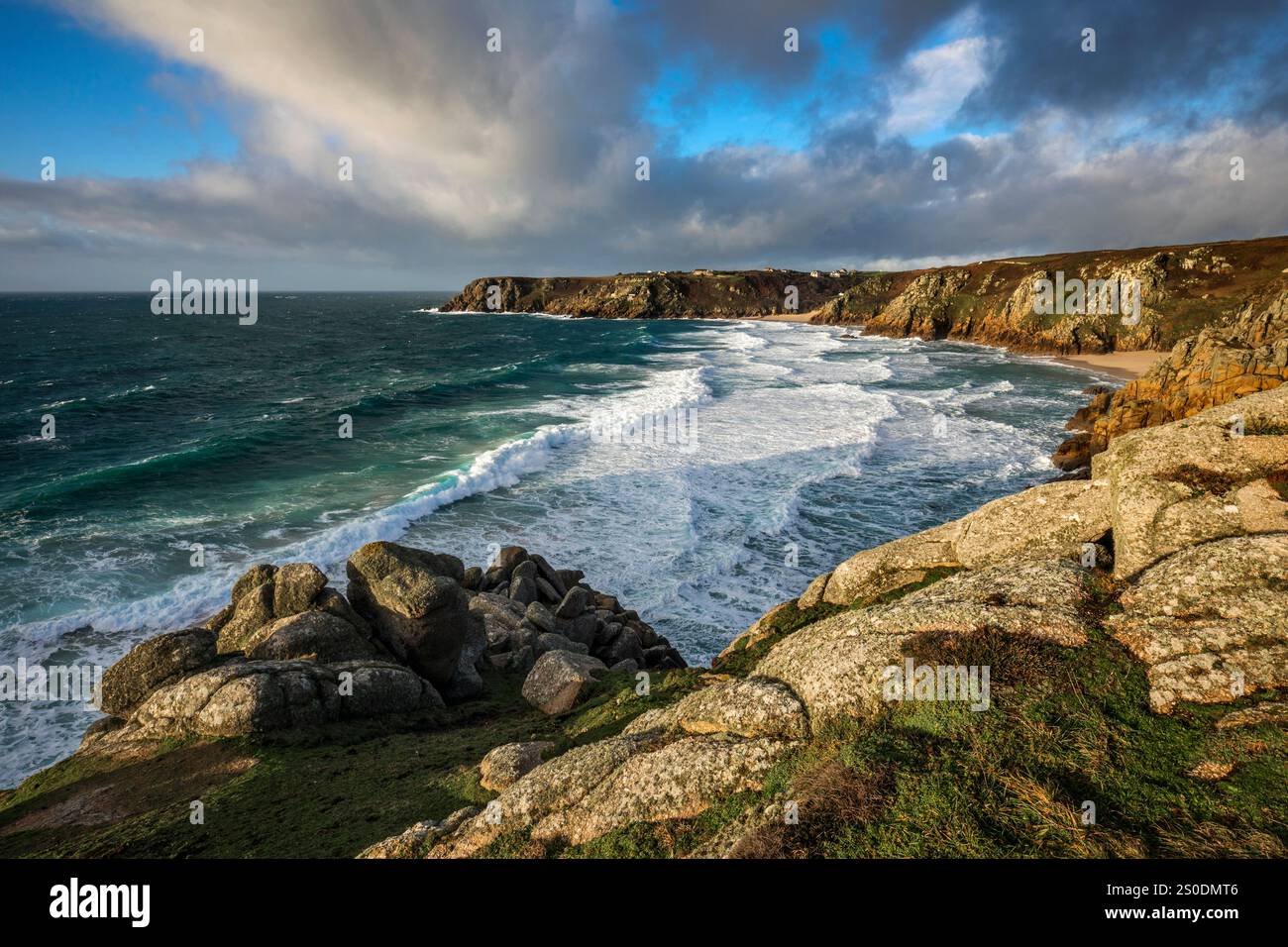 Porthcurno; From Logan Rock; Cornwall; UK Stock Photo - Alamy