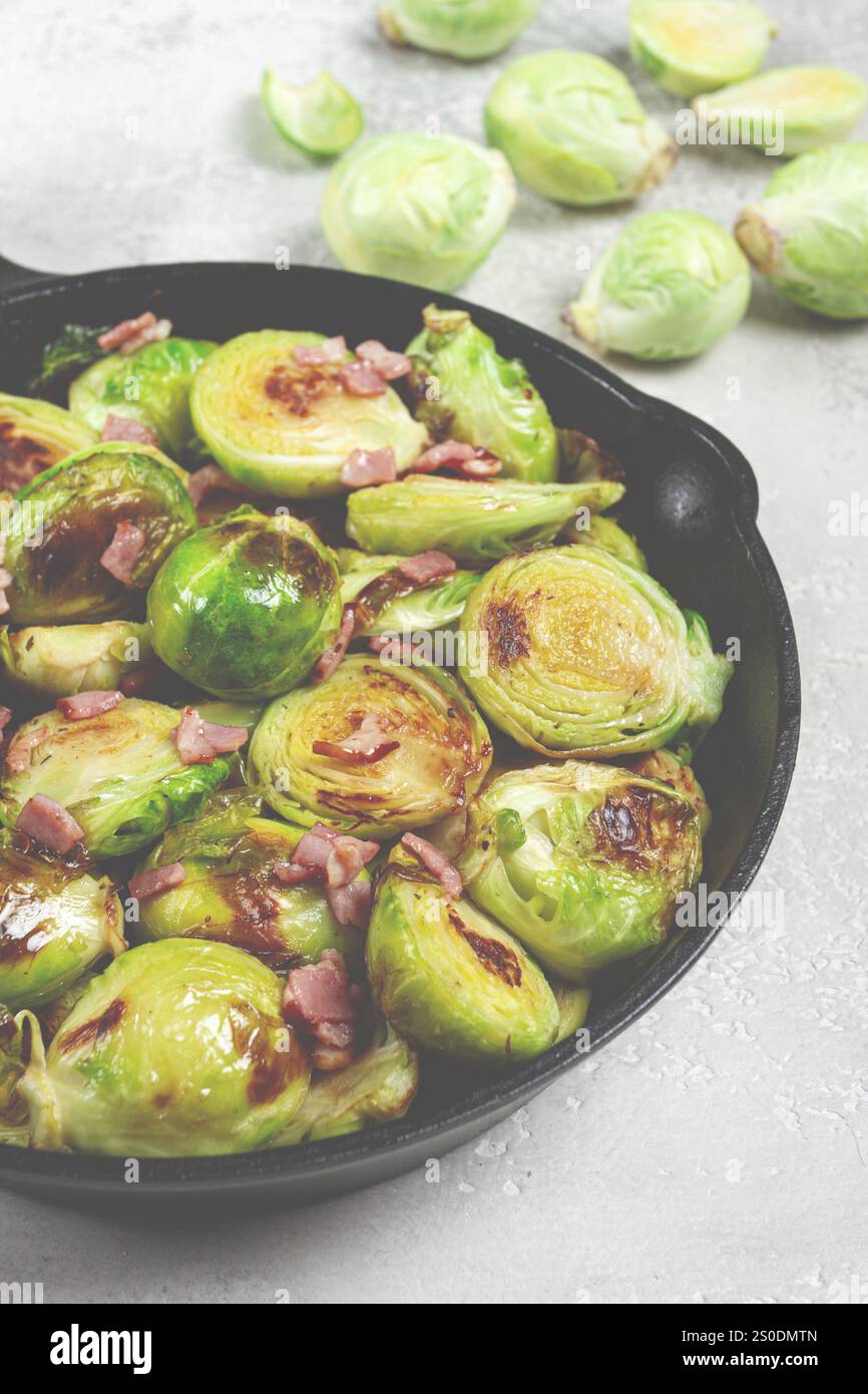 Roasted brussels sprouts, with bacon, vegetarian food, homemade, no ...