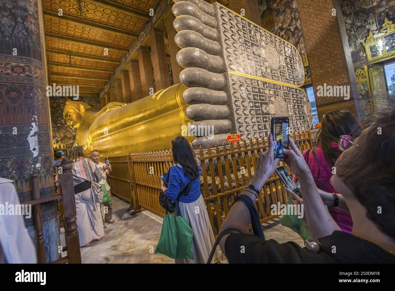 Wat Pho, temple of the reclining Buddha. Sightseeing attraction, architecturally significant ...