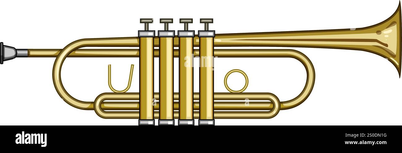 brass trumpet cartoon. music instrument, jazz classical, horn valves ...