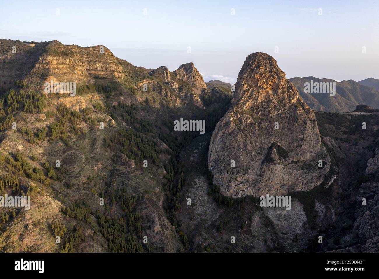 Roque de Agando rock tower at sunrise, Monumento Natural de los Roques ...