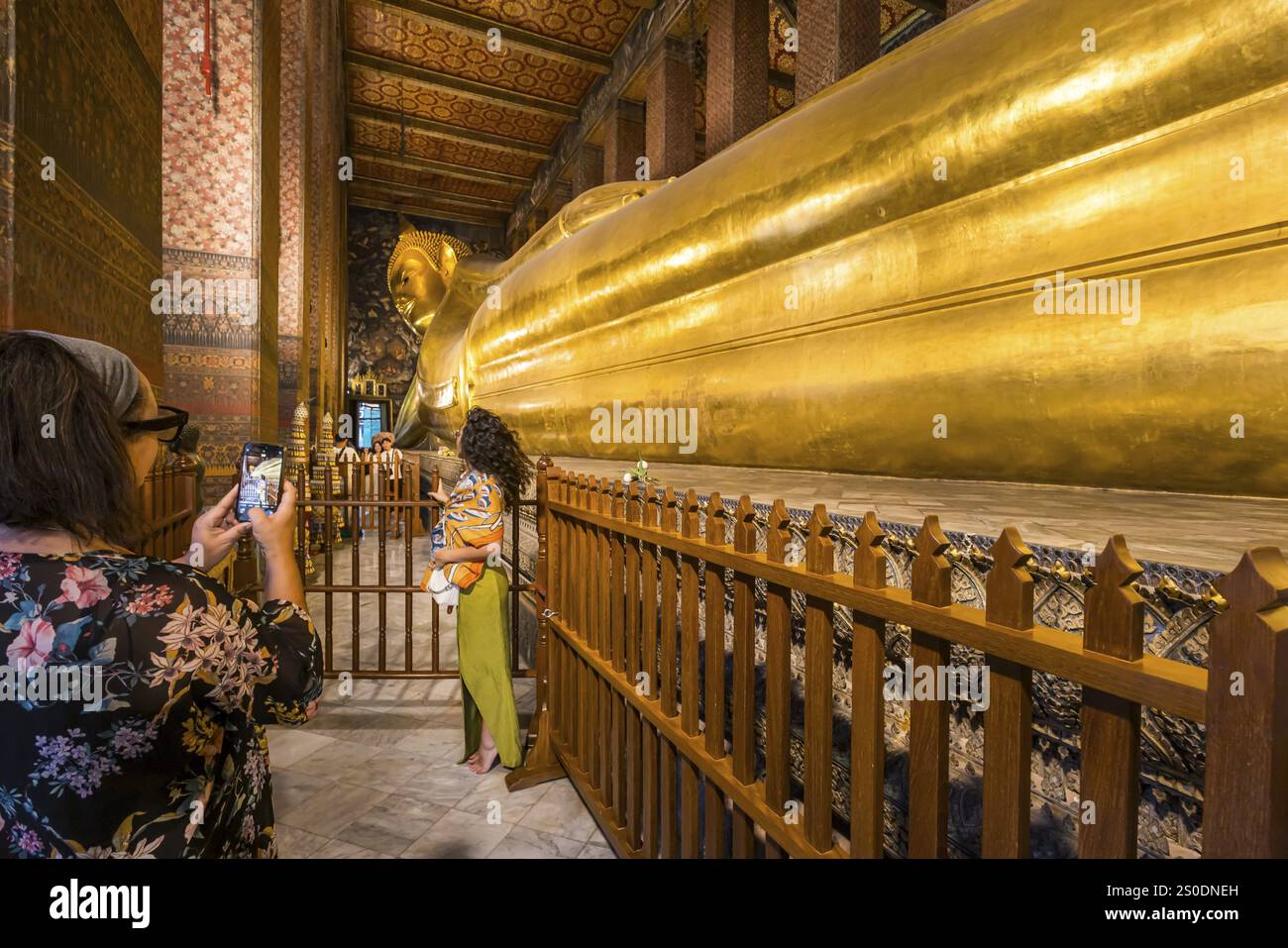 Wat Pho, temple of the reclining Buddha. Sightseeing attraction, architecturally significant ...