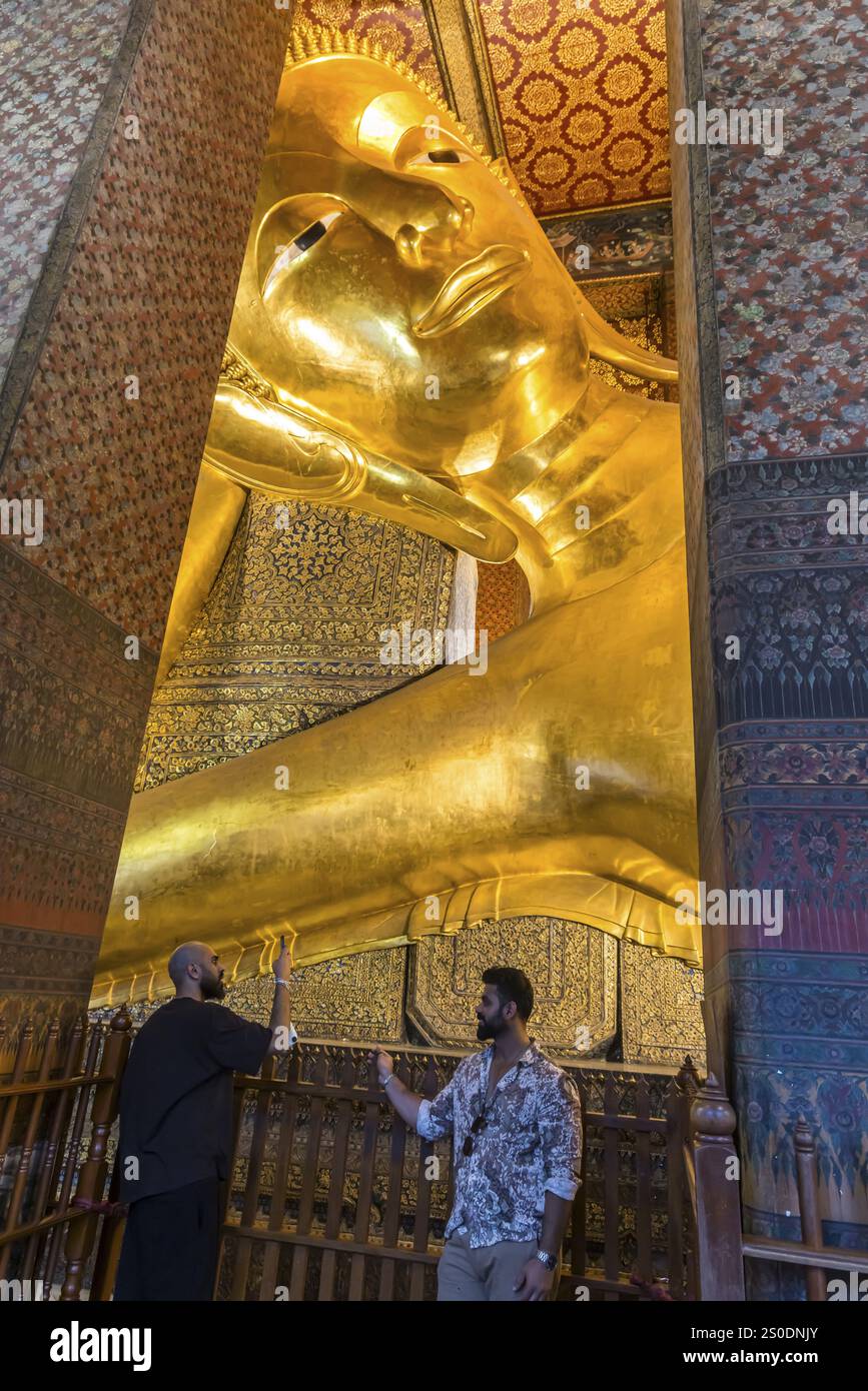 Wat Pho, temple of the reclining Buddha. Sightseeing attraction, architecturally significant ...