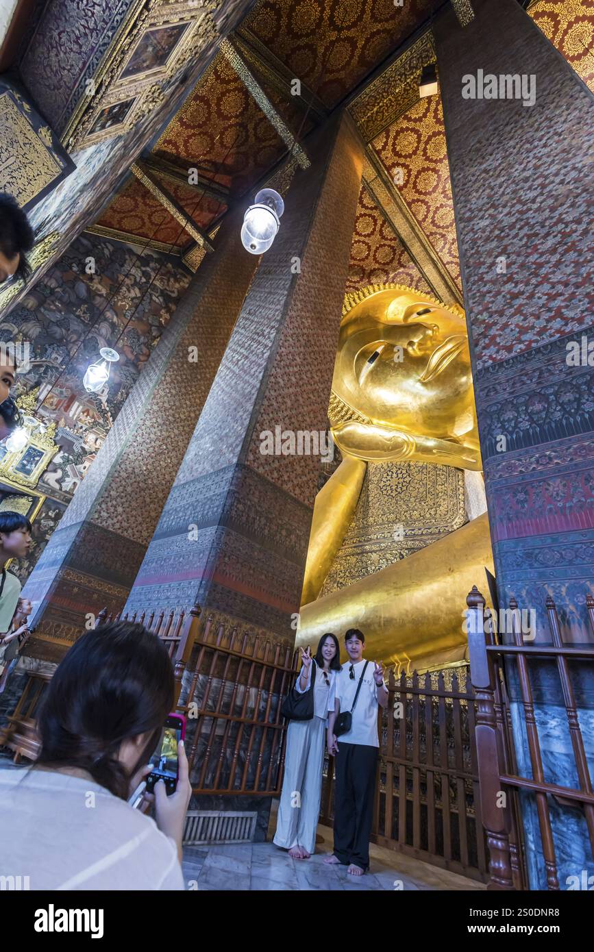 Wat Pho, temple of the reclining Buddha. Sightseeing attraction, architecturally significant ...