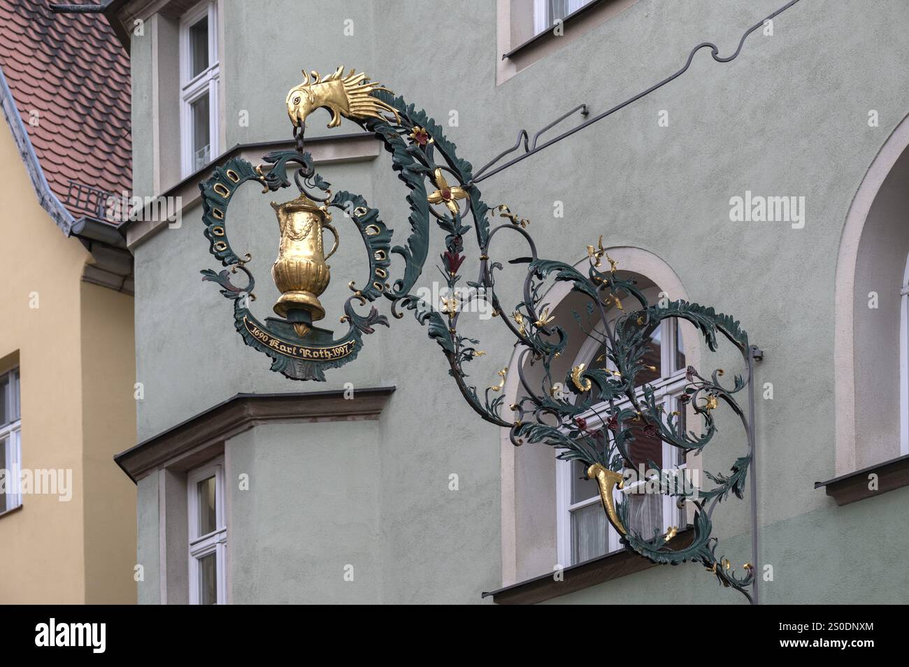 Nose shield with golden jug, Dinklesbuehl, Bavaria, Germany, Europe ...
