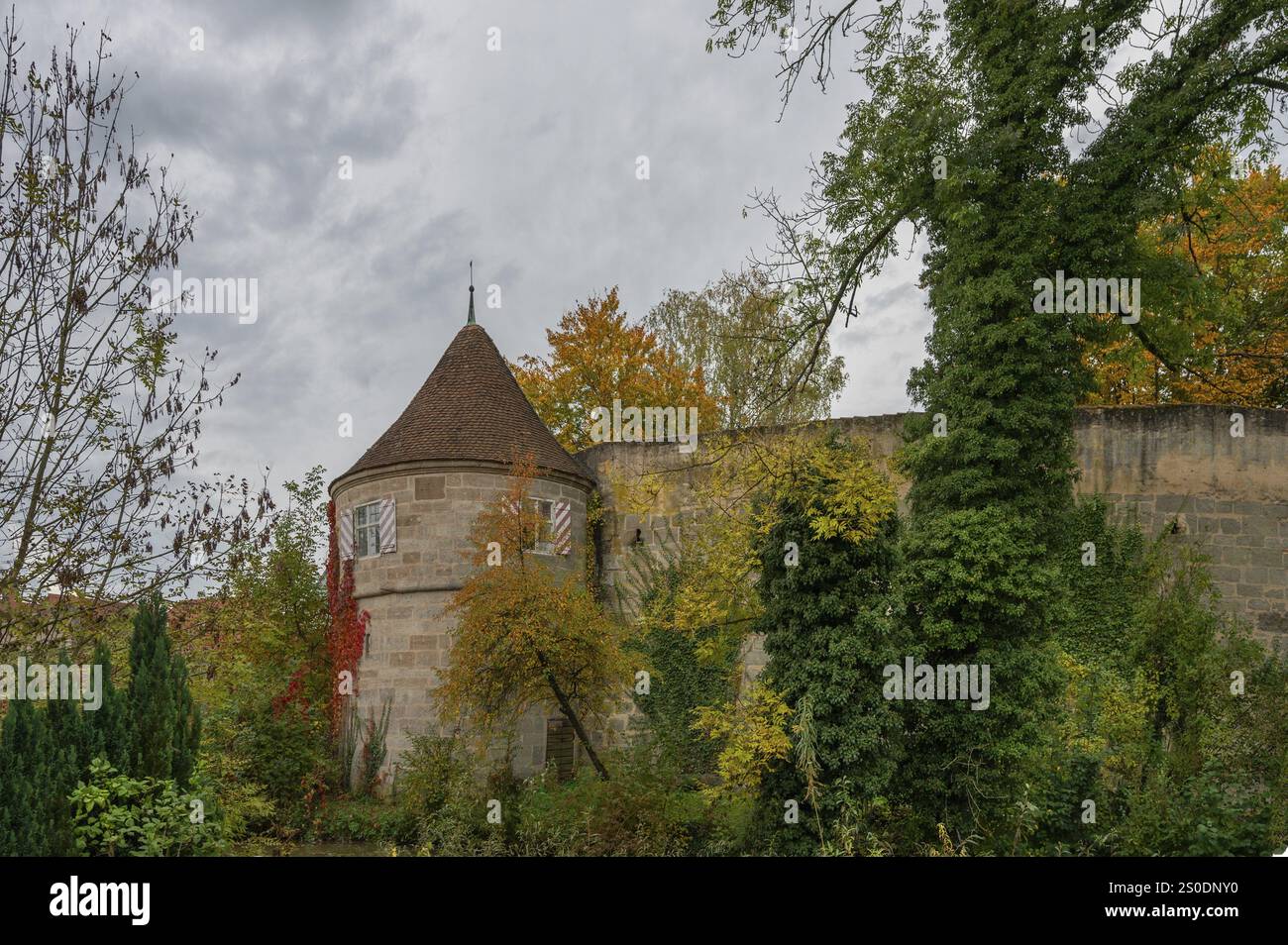 Tower of the medieval defence wall around 1200, Dinkelsbuehl, Bavaria ...