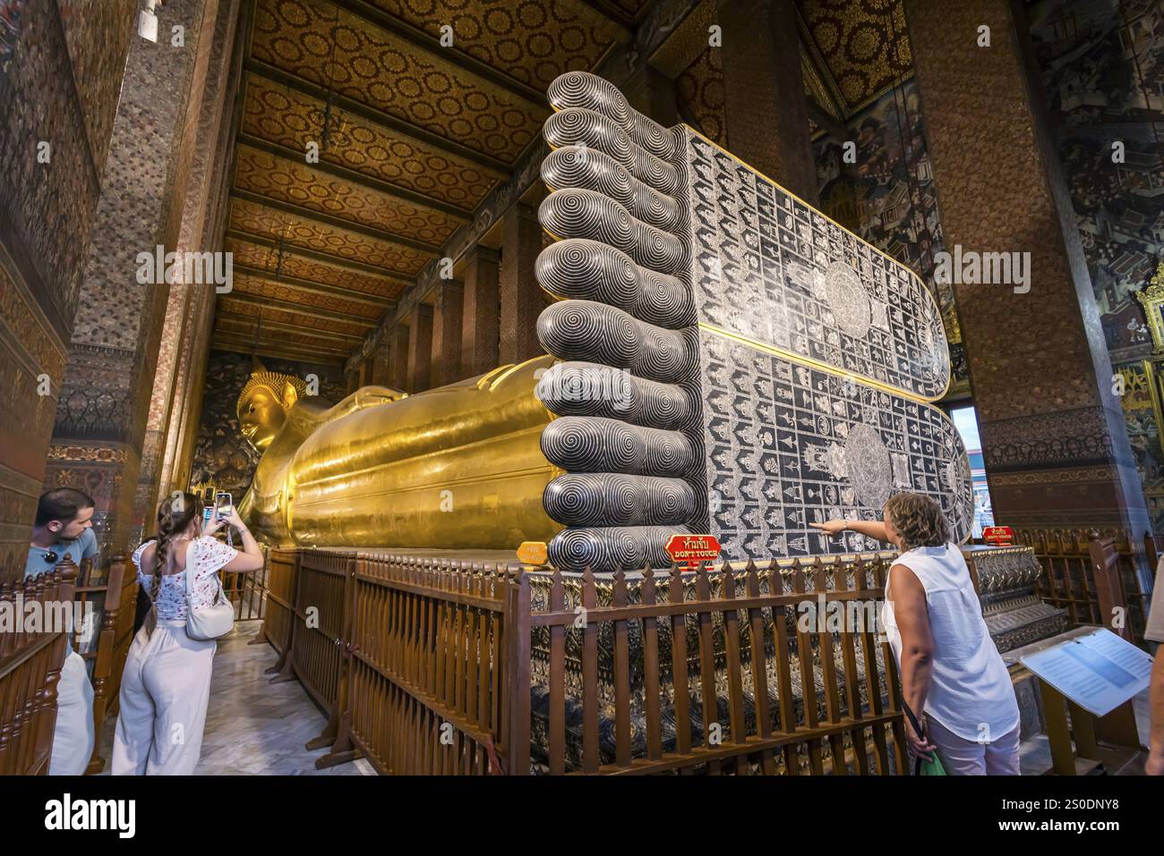 Wat Pho, temple of the reclining Buddha. Sightseeing attraction, architecturally significant ...