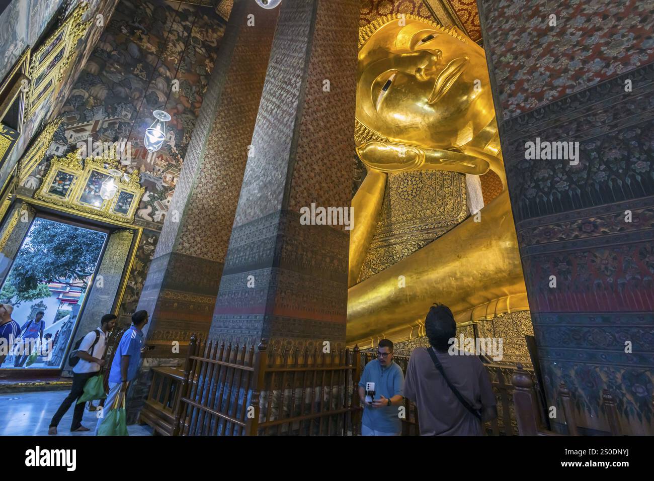 Wat Pho, temple of the reclining Buddha. Sightseeing attraction, architecturally significant ...