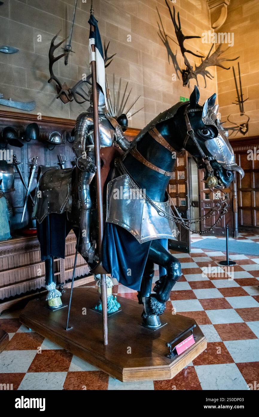 Armour and knights in armour in The Great Hall, the interior of Warwick ...
