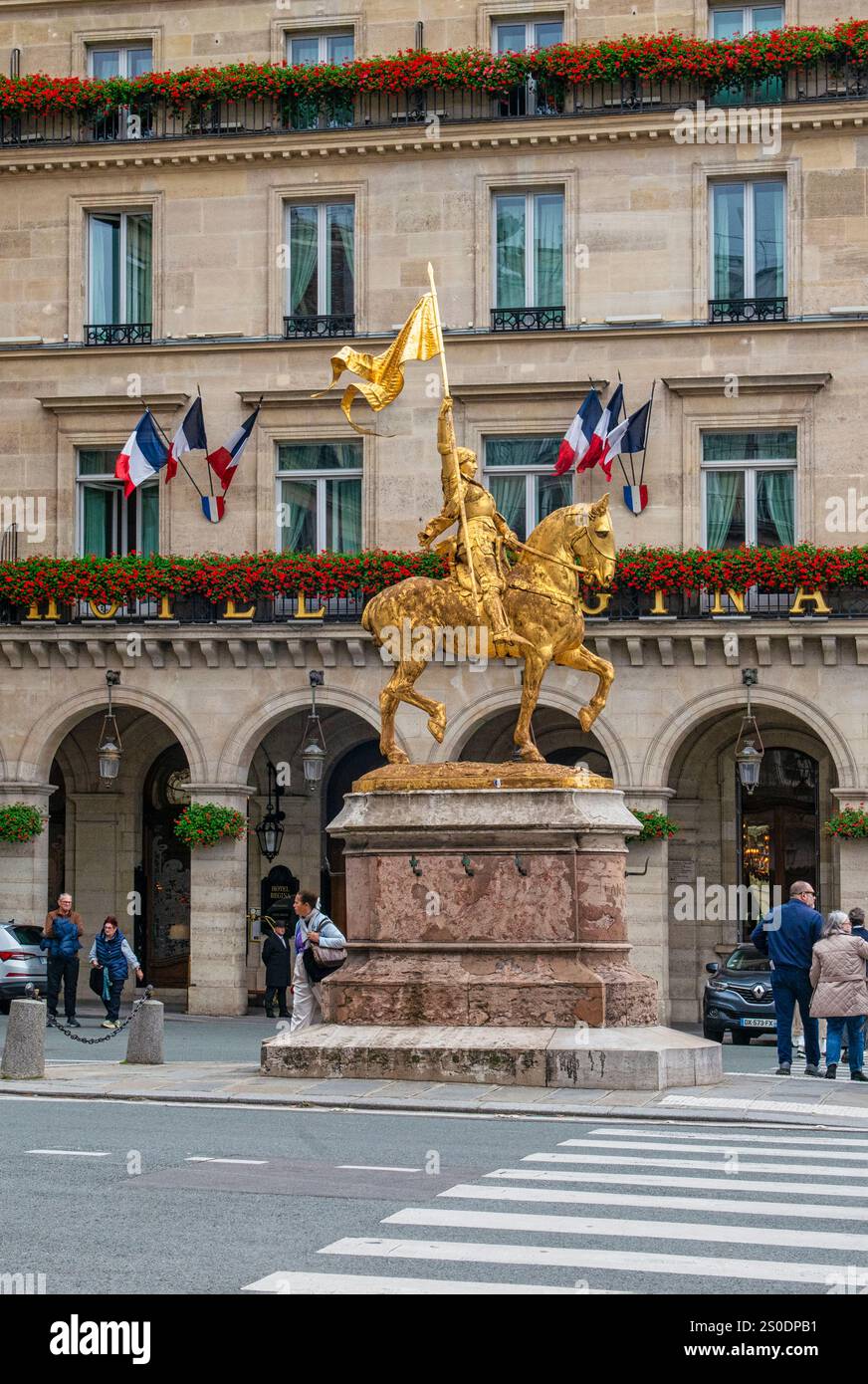 Statue of Joan of Arc outside the Hotel Regina Louvre in Paris, France ...