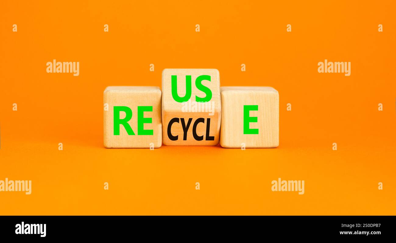 Reuse or recycle symbol. Concept words Reuse Recycle on wooden block ...