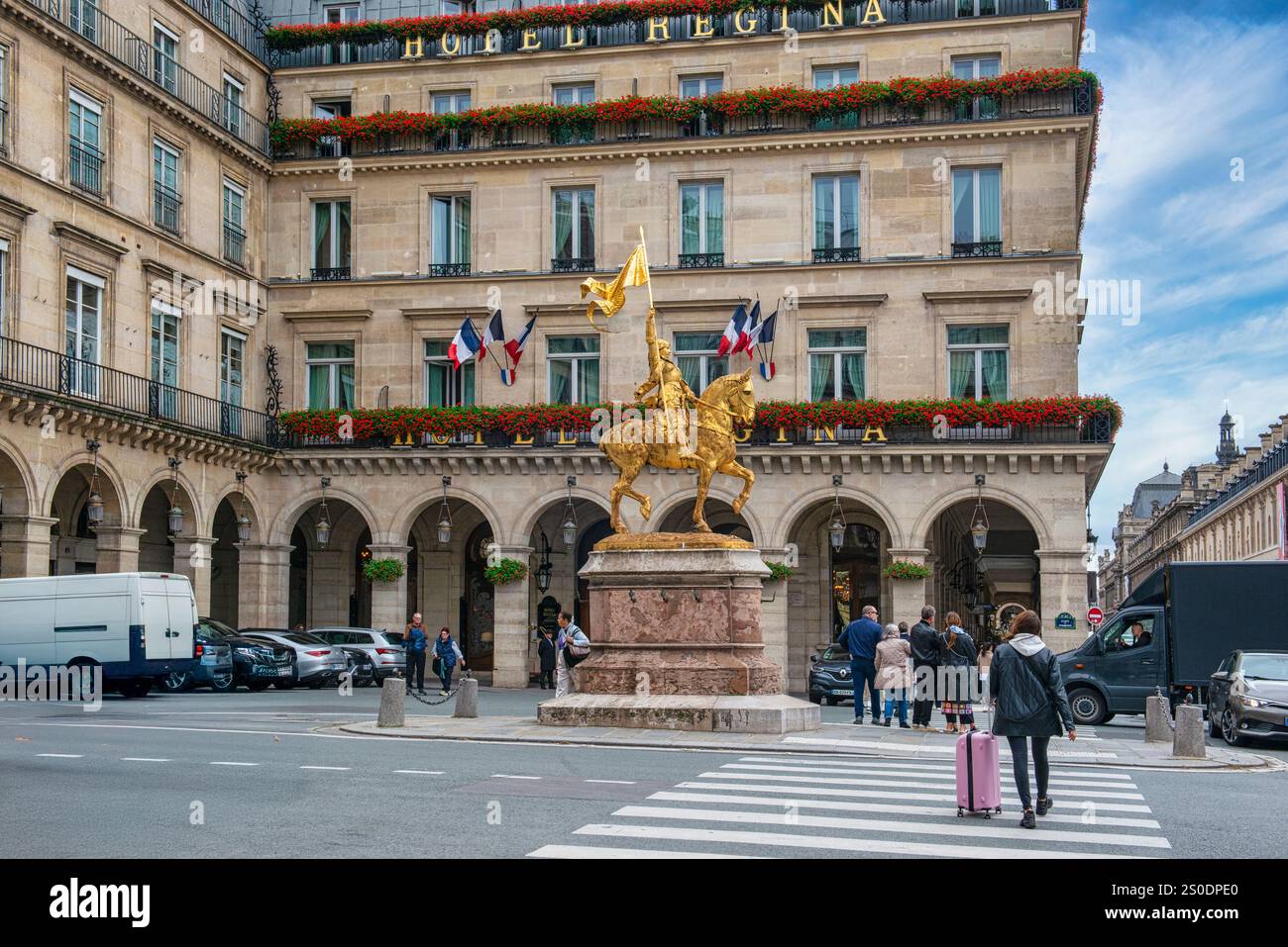 Statue of Joan of Arc outside the Hotel Regina Louvre in Paris, France ...