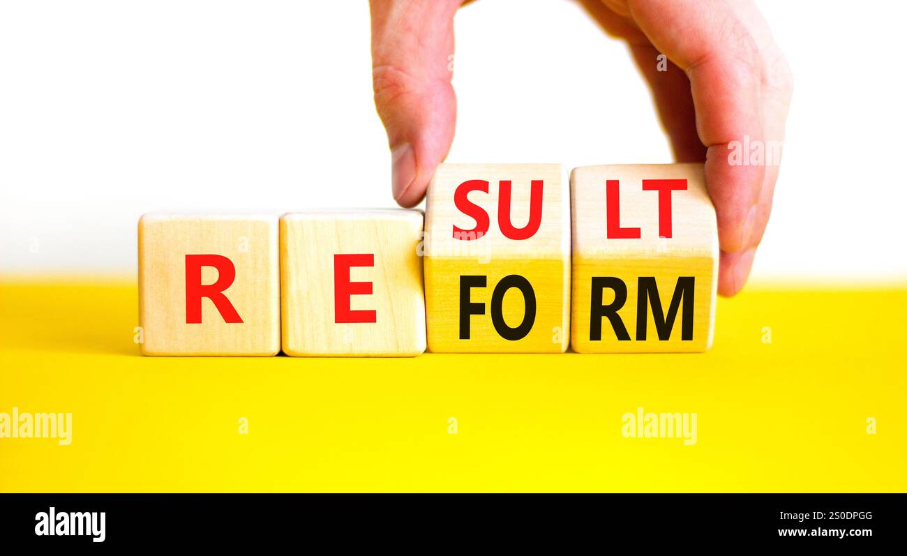 Reform and result symbol. Concept words Reform Result on beautiful ...