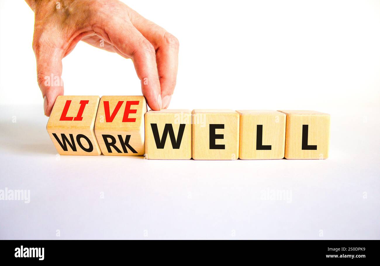 Live or work well symbol. Concept words Live well Work well on wooden ...