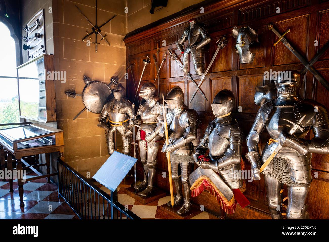 Armour and knights in armour in The Great Hall, the interior of Warwick ...