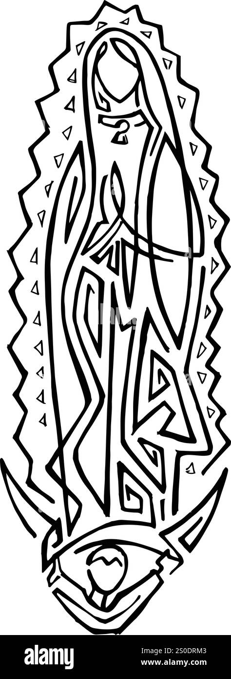 Hand drawn vector illustration or drawing of our lady of Guadalupe ...