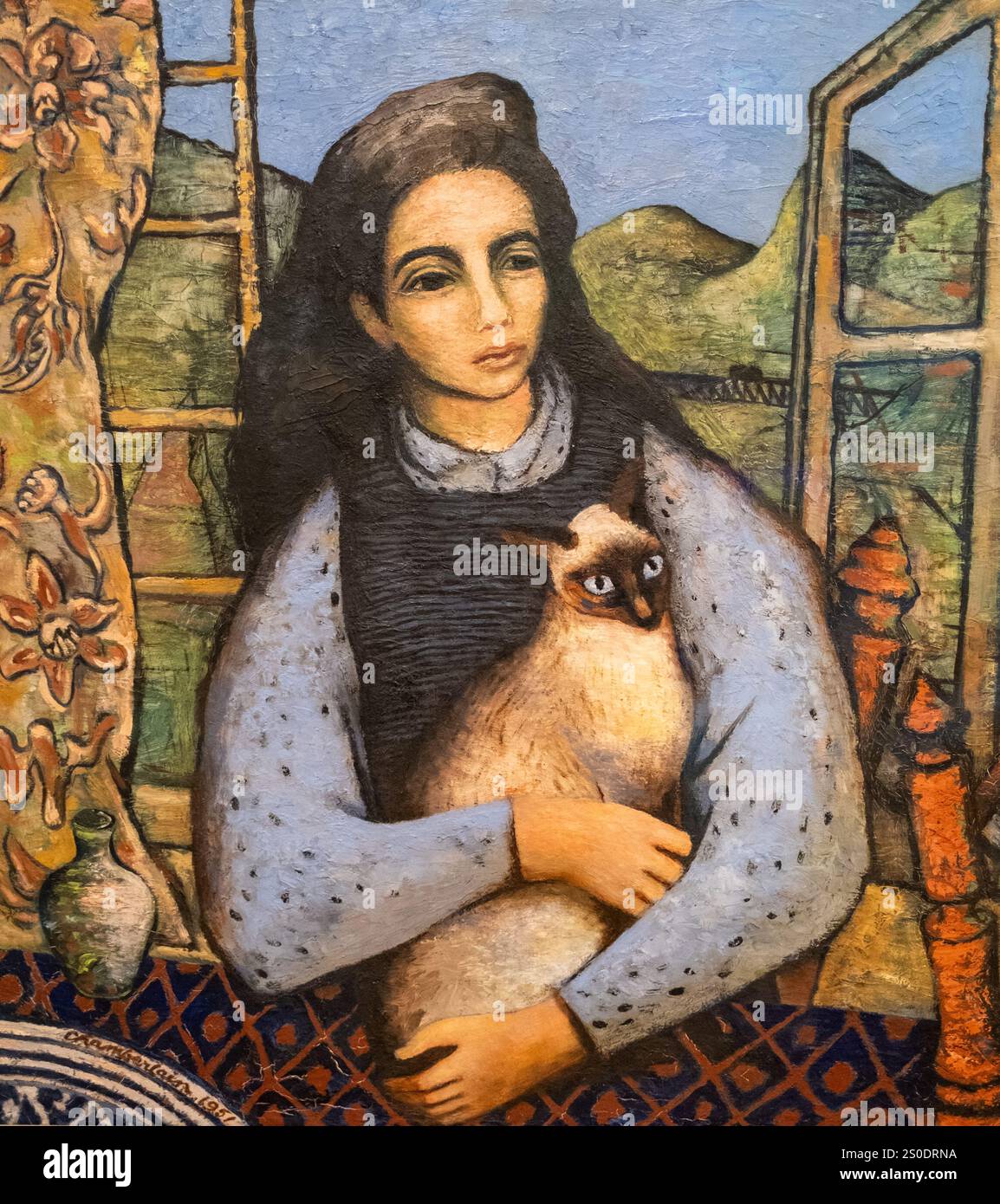 Girl with siamese cat hi-res stock photography and images - Alamy