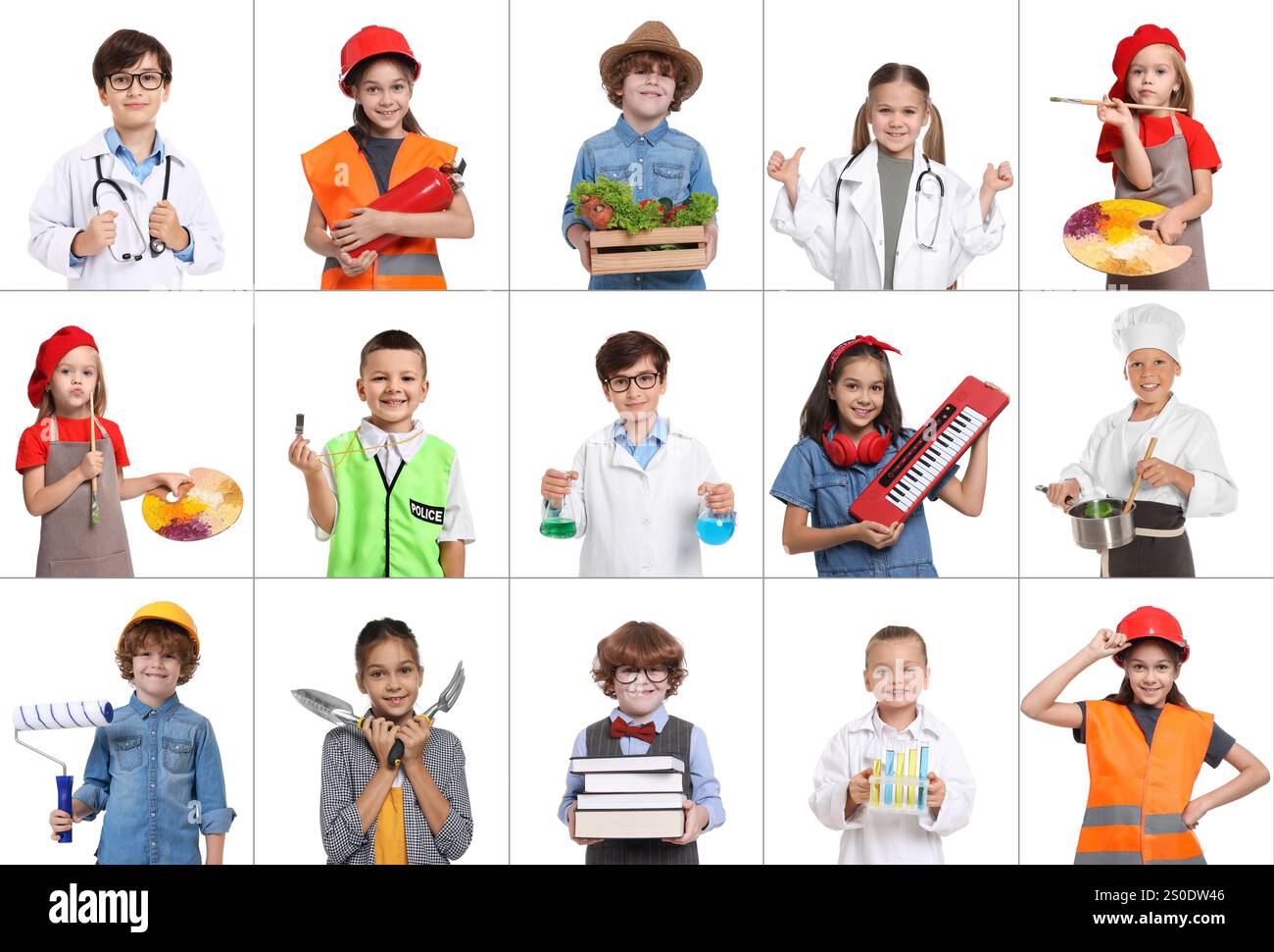 Future profession. Cute children copying people from different ...