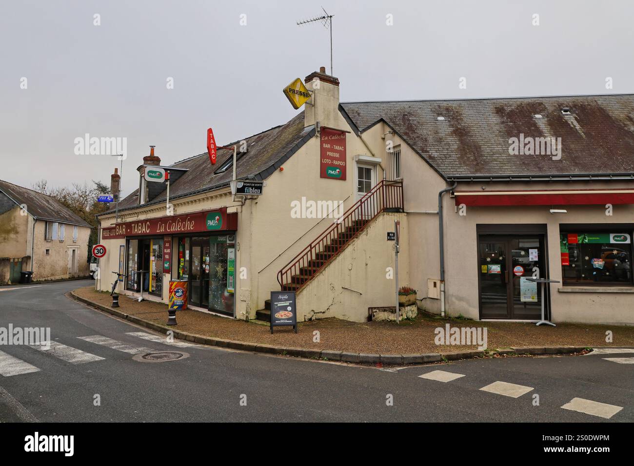 Exterior of La Caleche bar tabac Notre-Dame-d'Oé Indre-et-Loire France ...