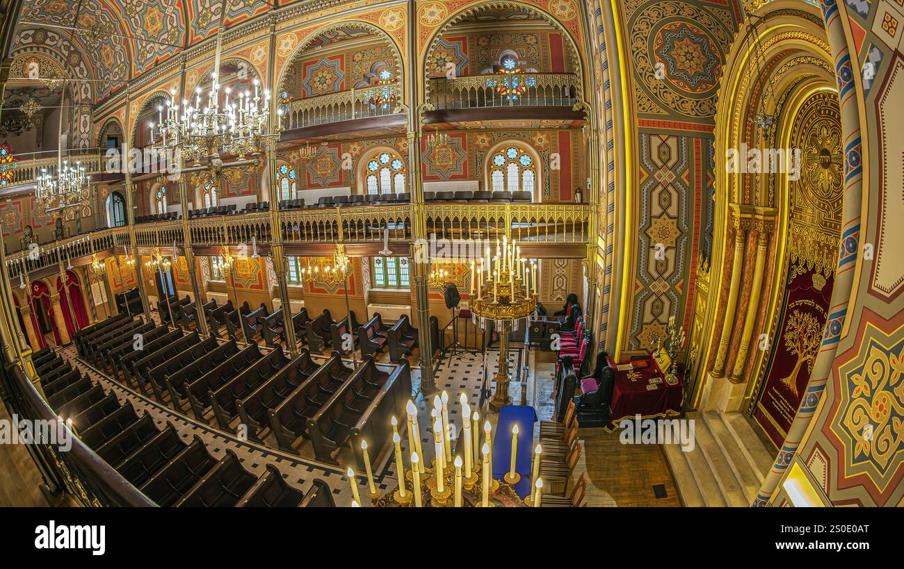 BUCHAREST, ROMANIA - NOVEMBER 27, 2019: Inside of the synagogue Choral ...