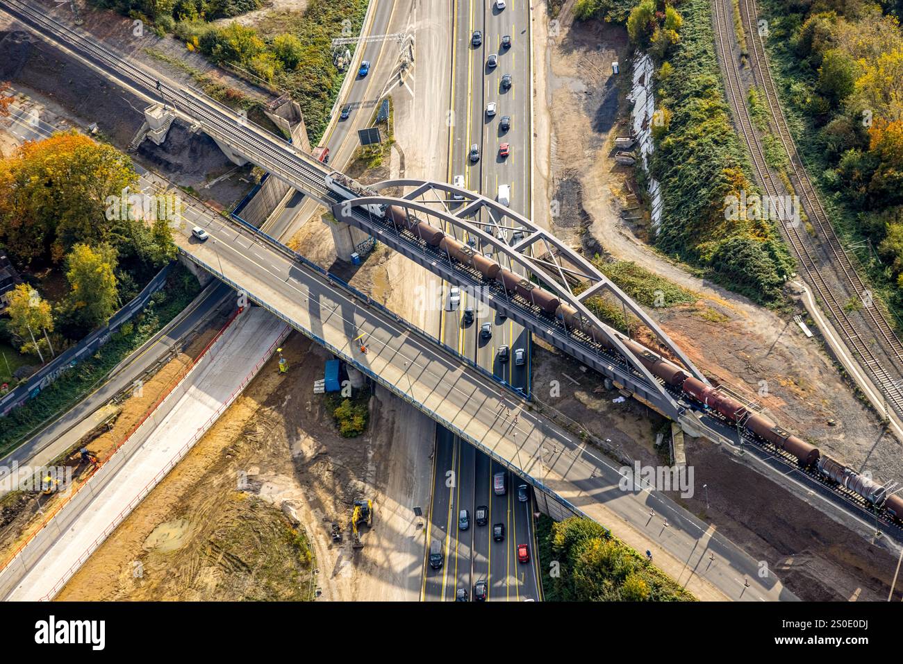 Aerial view, highway bridge at the construction site of the Herne ...