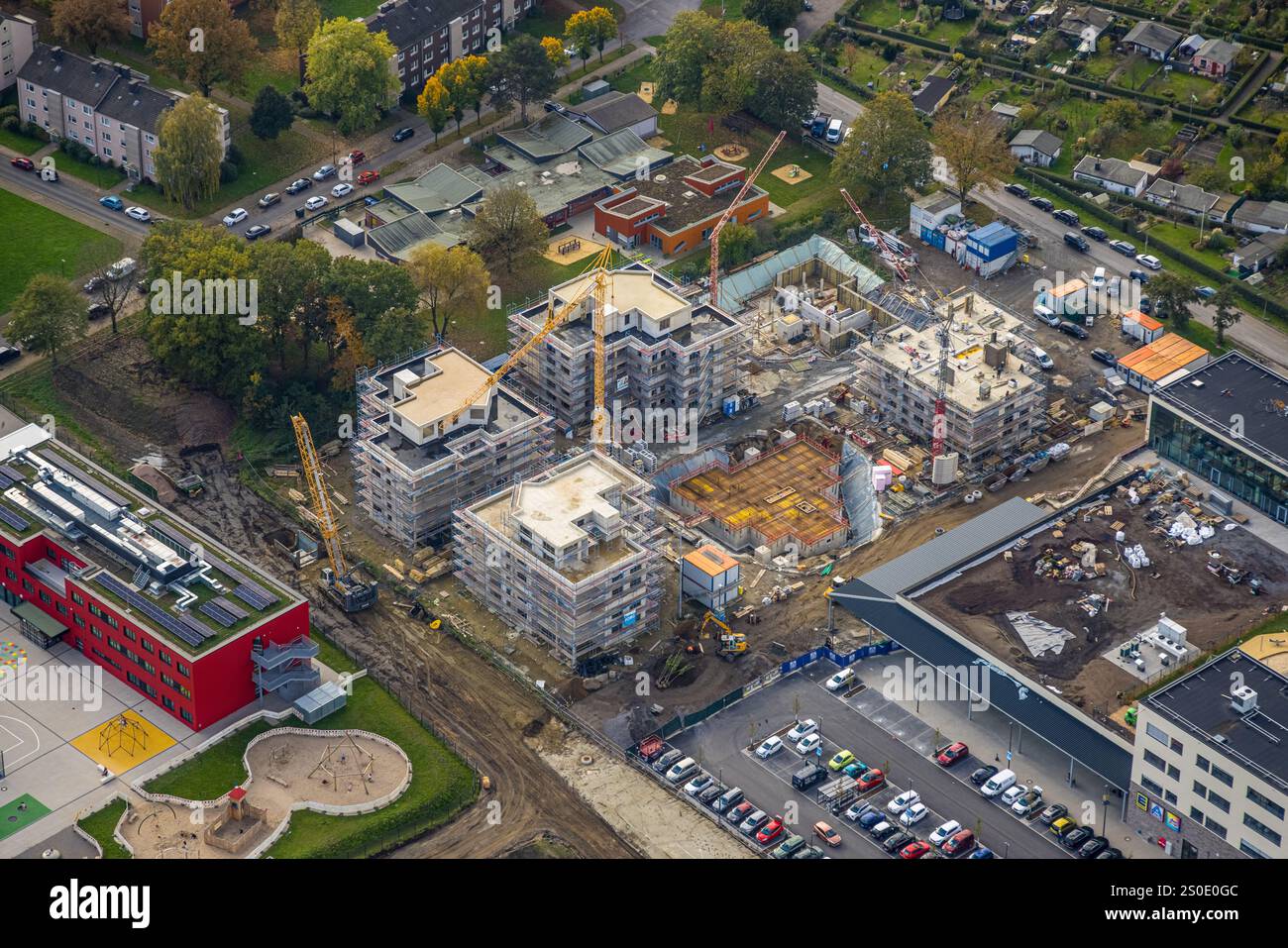Aerial view, Kaiserquartier Herne, construction site with new ...