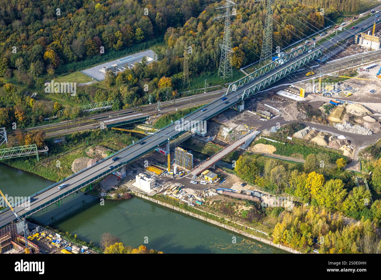 Aerial view, Emscher valley bridge of the highway A43 and the railroad ...