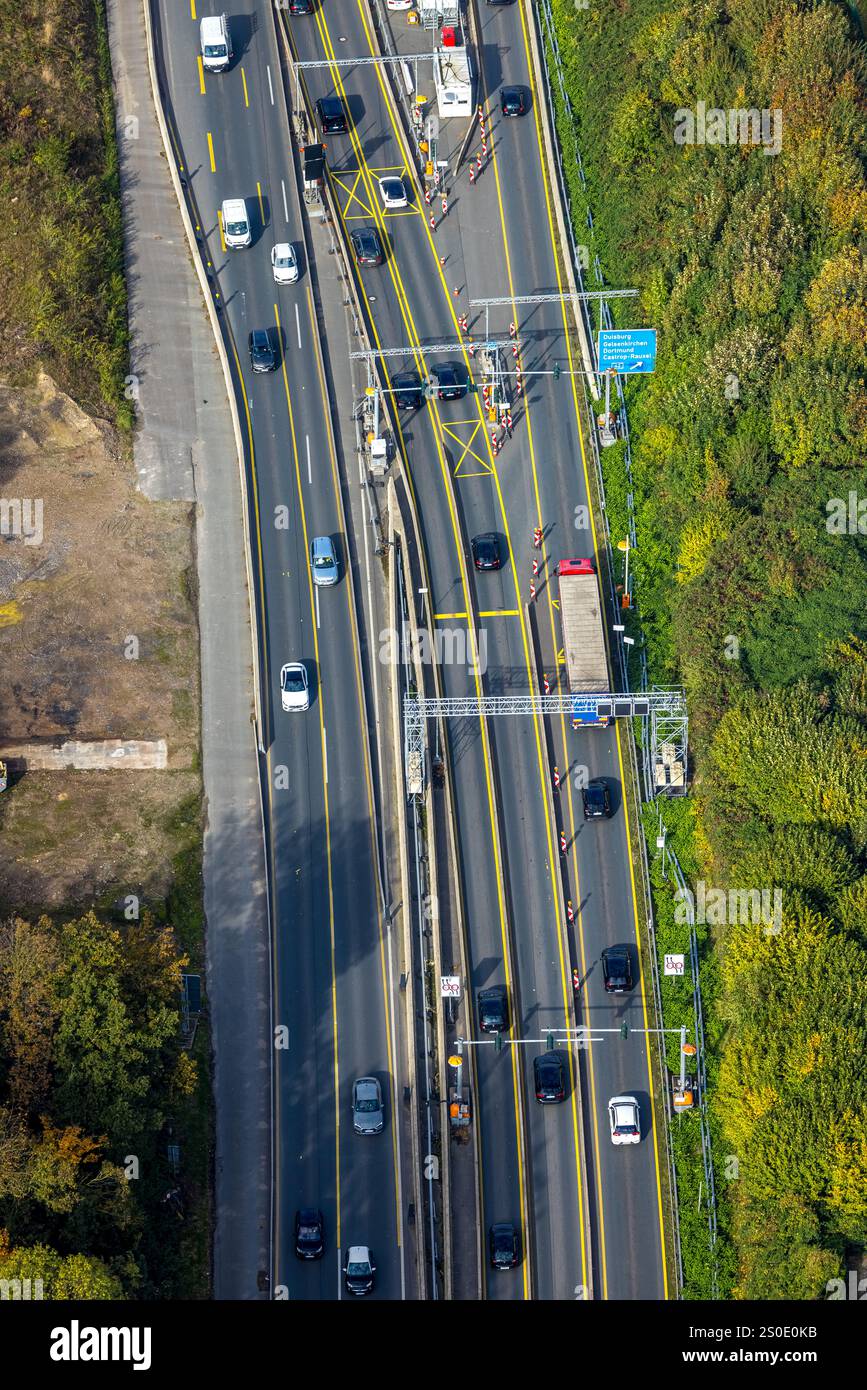 Aerial view, major construction site at Herne interchange, construction ...