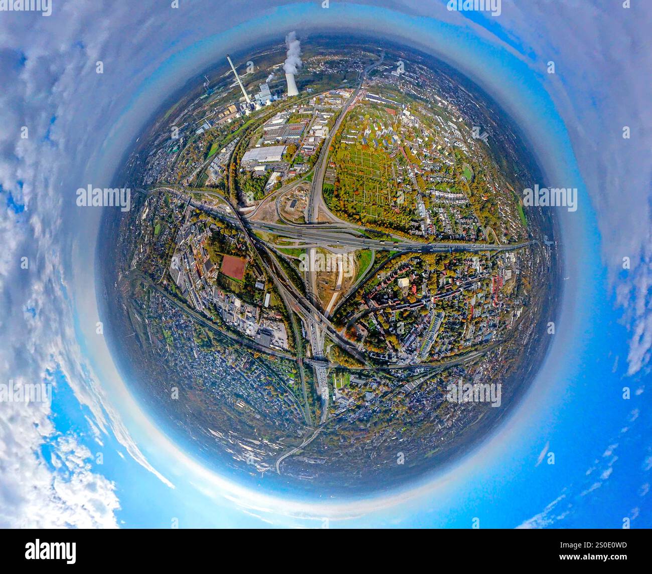 Aerial view, construction site highway junction Herne, highway A43 and ...