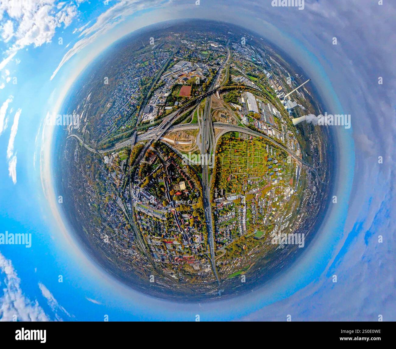 Aerial view, construction site highway junction Herne, highway A43 and ...