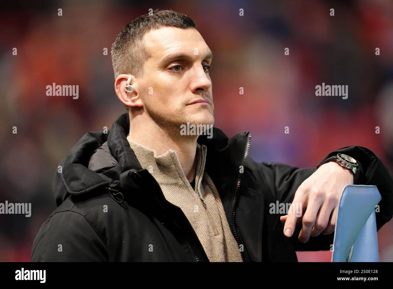 Former player Sam Warburton working as a pundit during the Gallagher ...