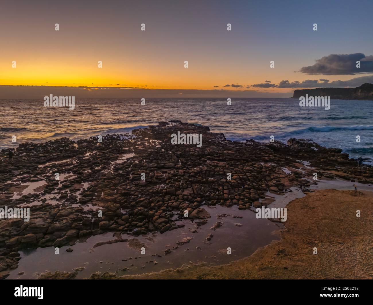 Sunrise seascape with clouds, at North Avoca on the Central Coast, NSW ...