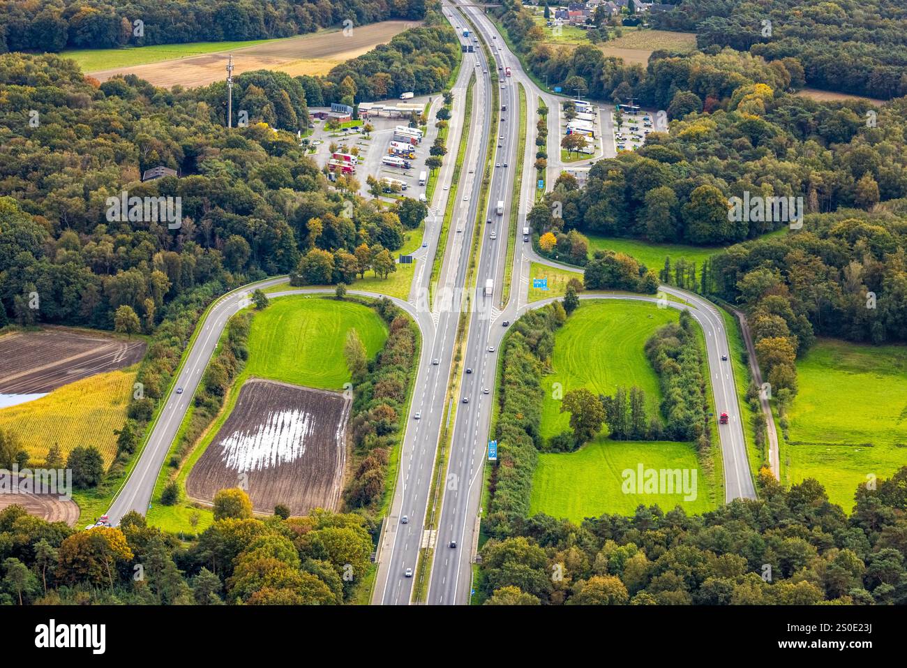Aerial view, Tank und Rast service area Hünxe on the A3 highway, Hünxe ...