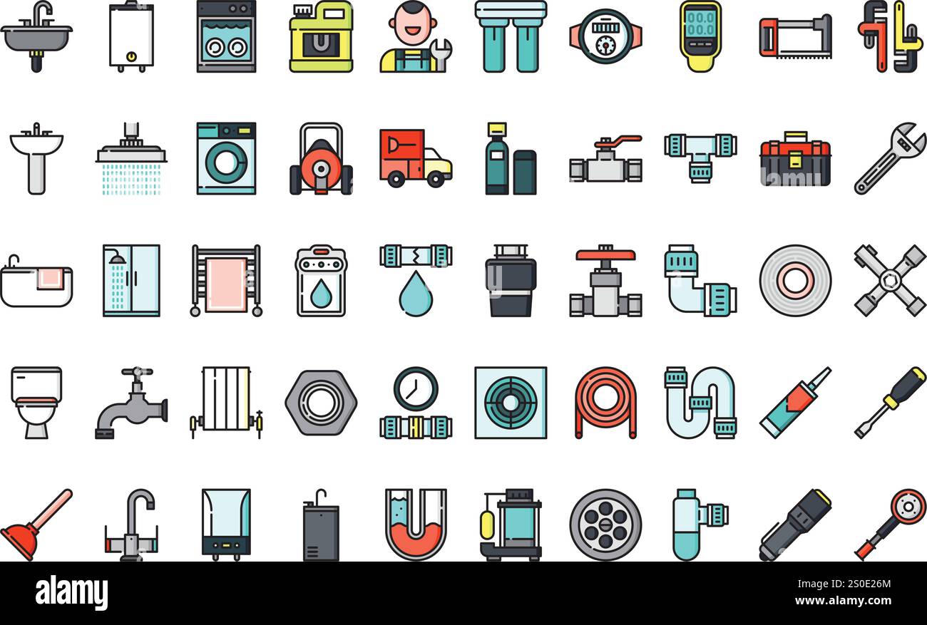 Plumber tools and elements icons High-Quality Vector Icons Collection ...