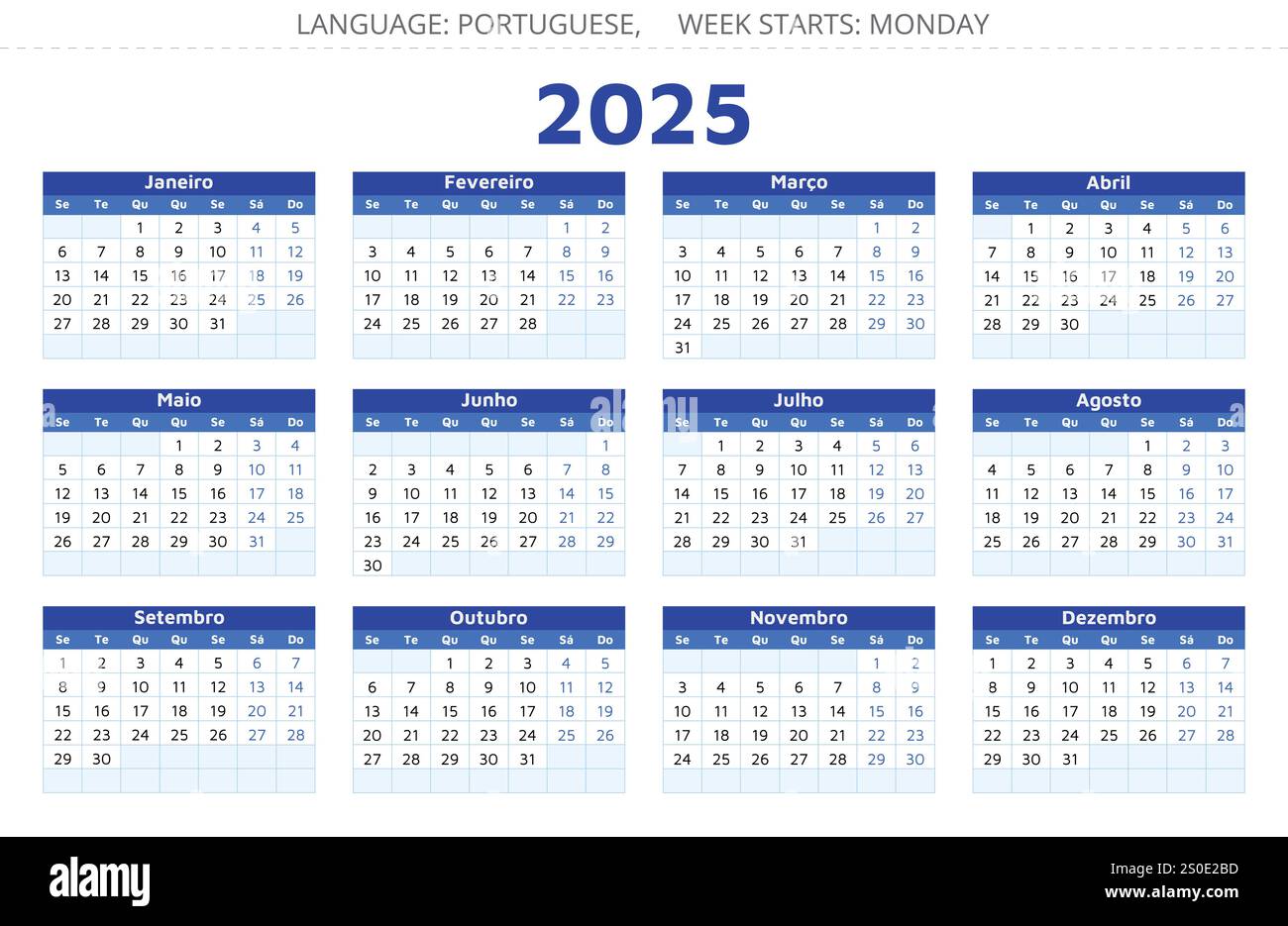 Portuguese calendar 2025 - Portugal design illustration with 12 months ...