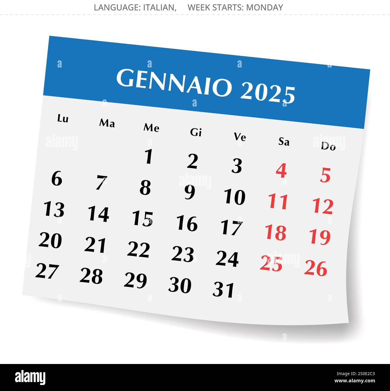 2025 calendar page Stock Vector Images - Alamy