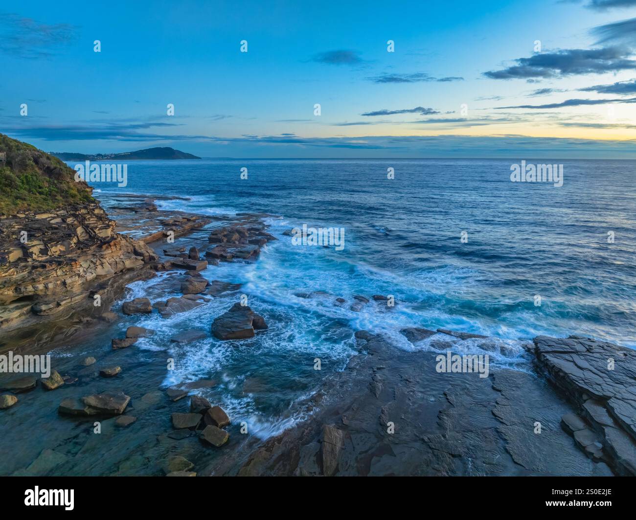 Aerial sunrise seascape with clouds from The Skillion in Terrigal, NSW, Australia Stock Photo ...
