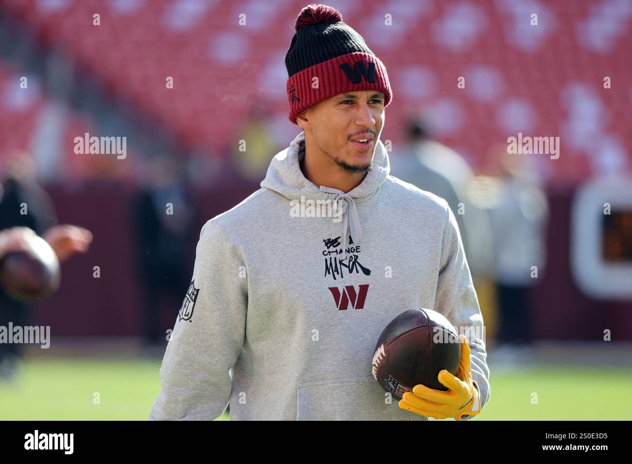 Washington Commanders cornerback Benjamin St-Juste (25)warms up before ...