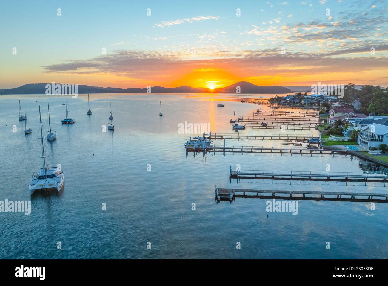 Aerial Sunrise over Brisbane Water at Koolewong on the Central Coast ...