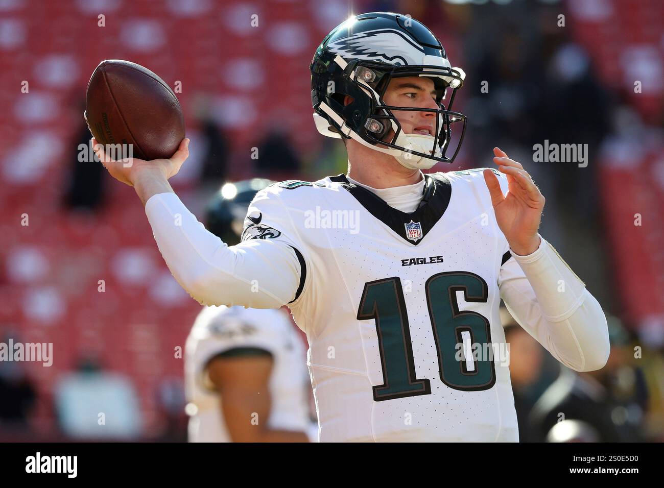 Philadelphia Eagles quarterback Tanner McKee (16) throws a pass before ...