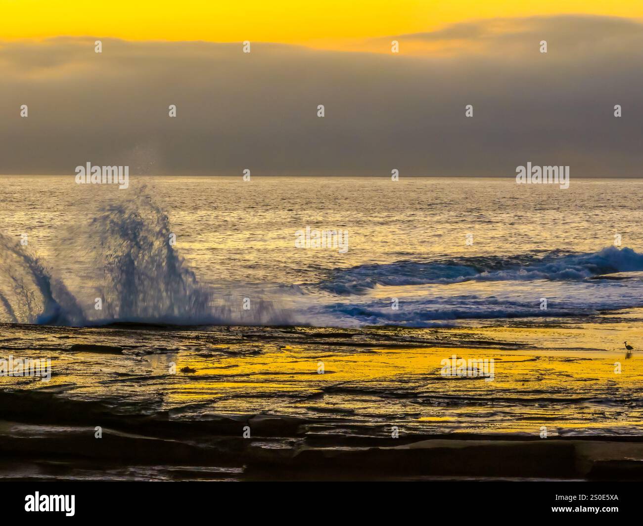 Aerial sunrise seascape with thick fog cloud at The Skillion in Terrigal, NSW, Australia Stock ...